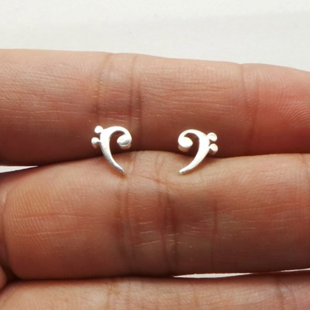 Silver Bass Clef Earring Stud - Music Note Jewelry, Music Teacher Gift ...
