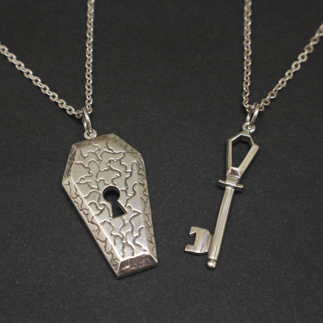 Silver Coffin Key Lock Necklaces - Matching Couple Necklace Set, His ...