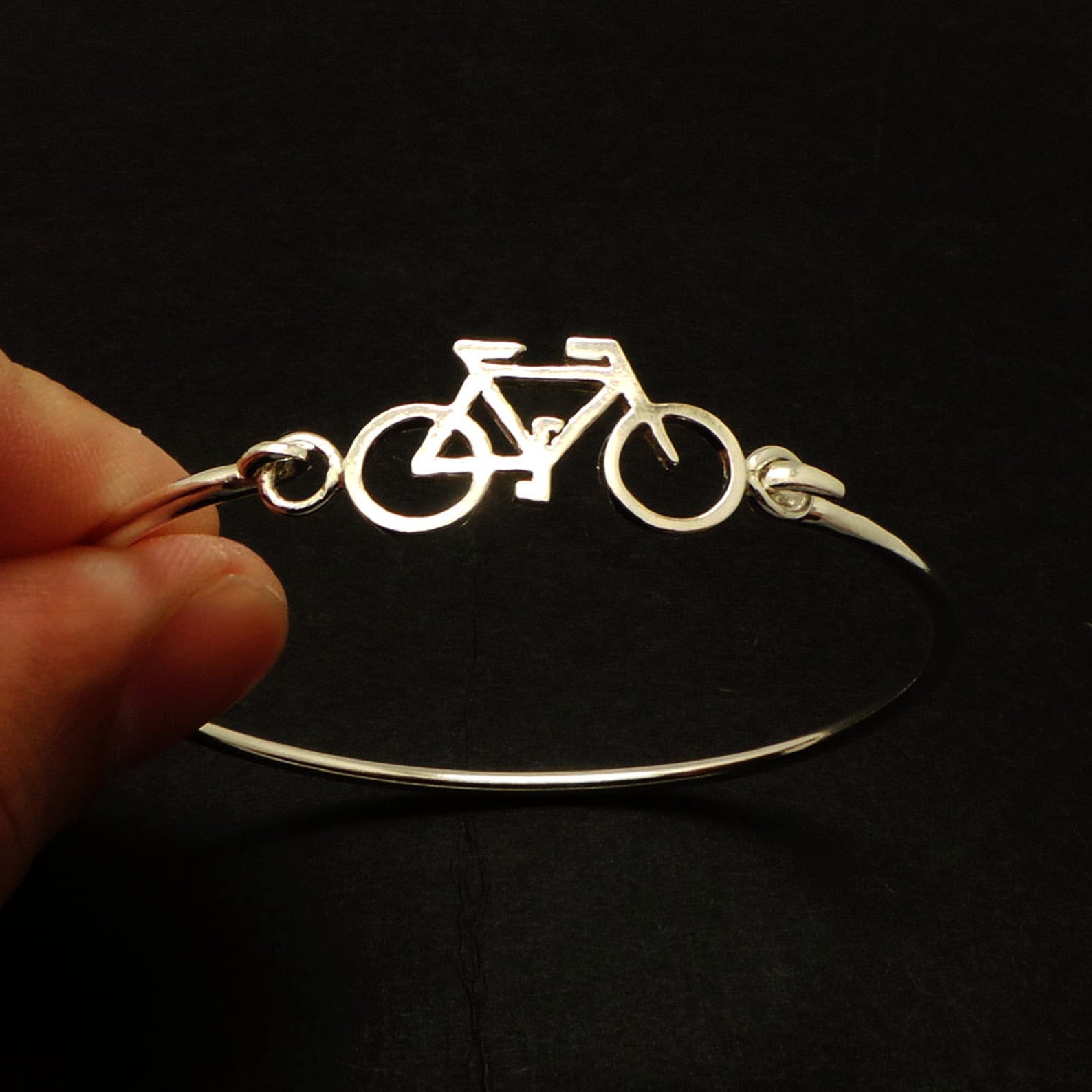 Silver Mountain Bicycle Bangle Bracelet : Bike Jewelry, Size 5 - 8.5 ...