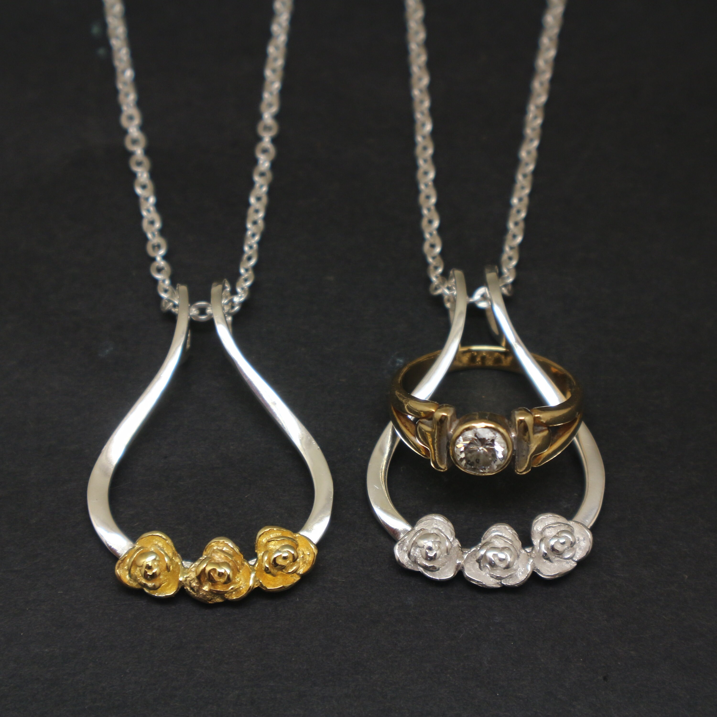 Silver Rose Birth Flower Ring Holder Necklace - Nature Wedding and ...