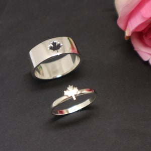 Silver Maple Leaf Promise Ring for Couple Canada His and Her Matching ...