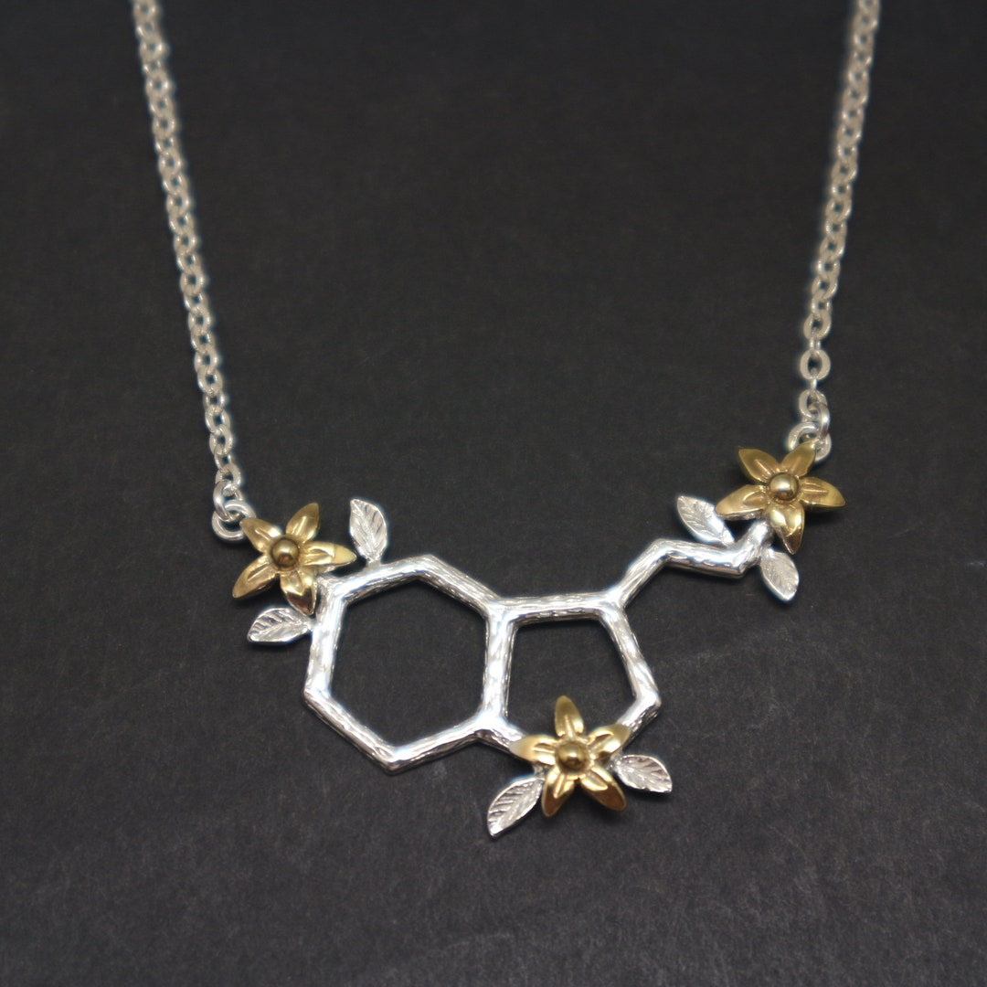 Serotonin Molecule Necklace With Branch, Leaf and Flower - Boho, Nature ...