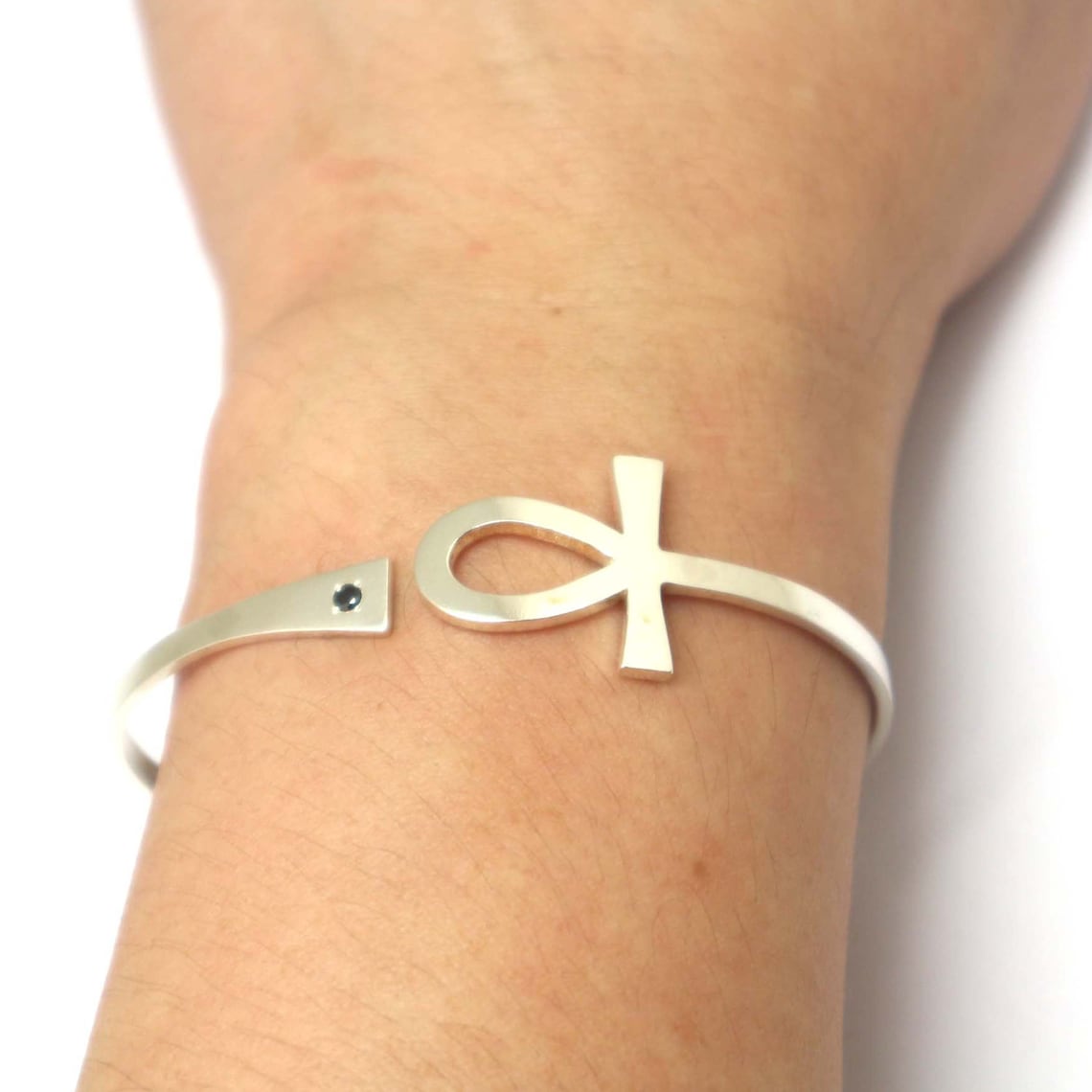Egyptian Ankh Bracelet Bangle With Black Stone - Ankh Jewelry, Gift for ...