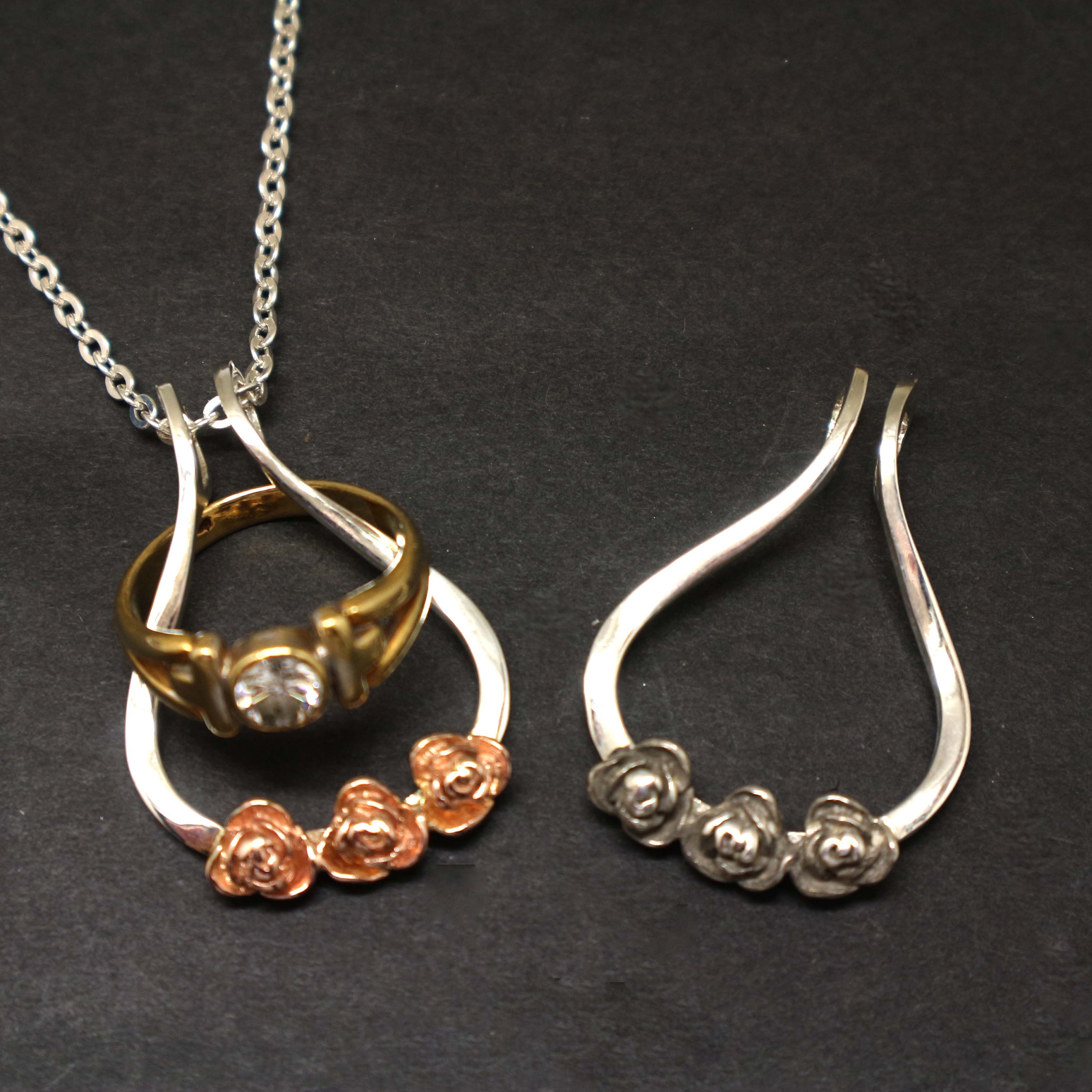 Silver Rose Birth Flower Ring Holder Necklace - Nature Wedding and ...