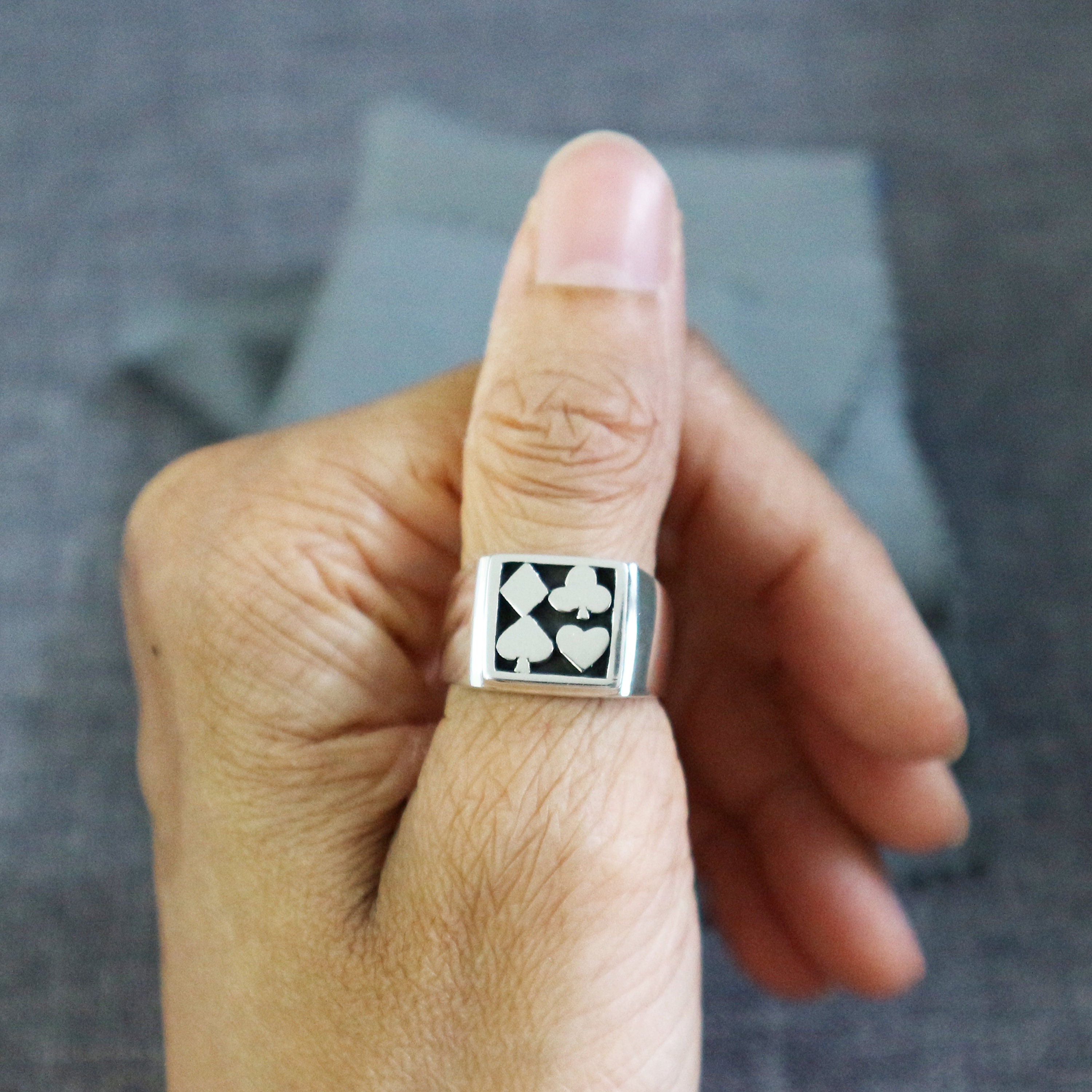 Silver Poker Ring for Men / Women Signet Ring Gift for Her | Etsy