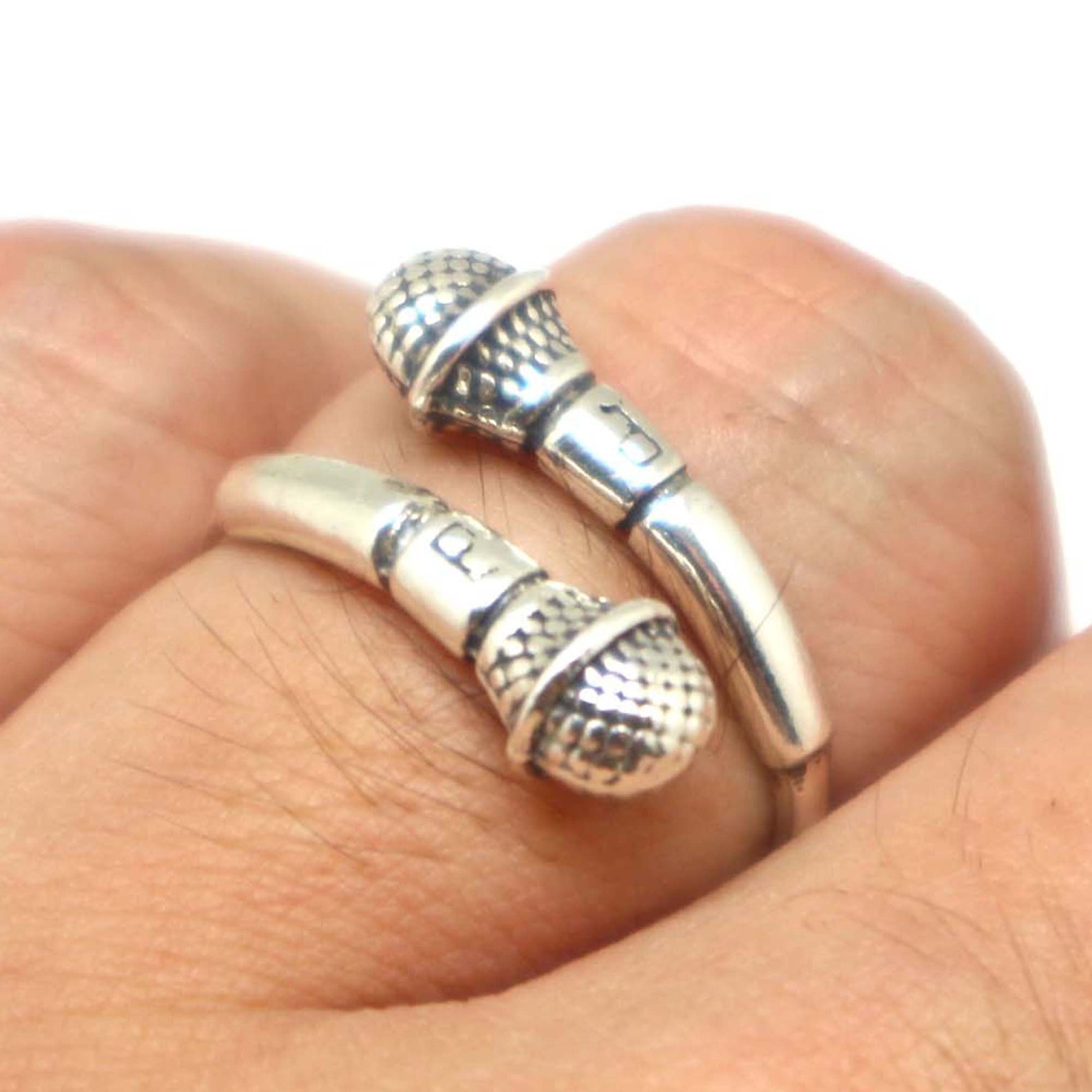 Silver Microphone Ring - Music Wrap Ring, Gift for Music Lovers ...