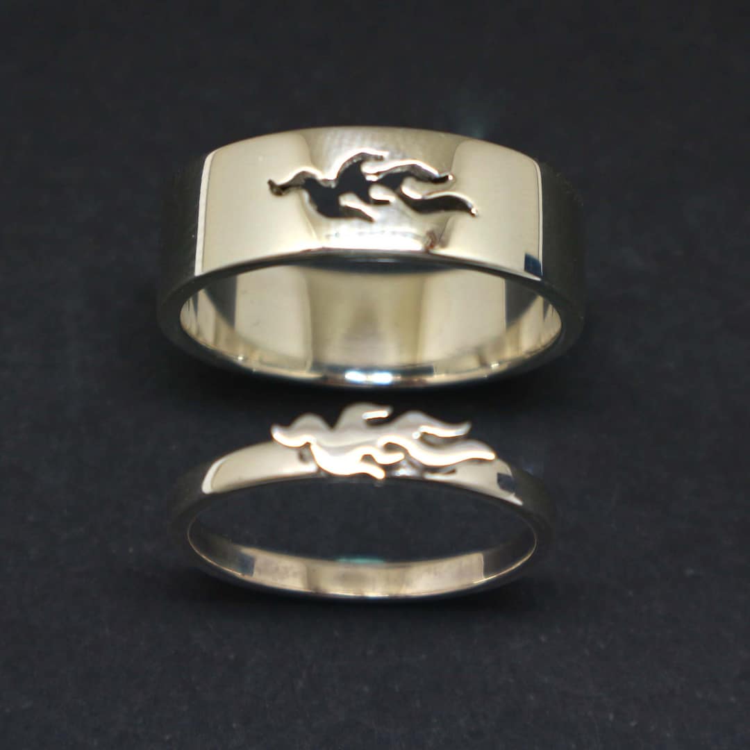 Silver Fire Promise Ring for Couples - Flame Jewelry, Matching Rings ...