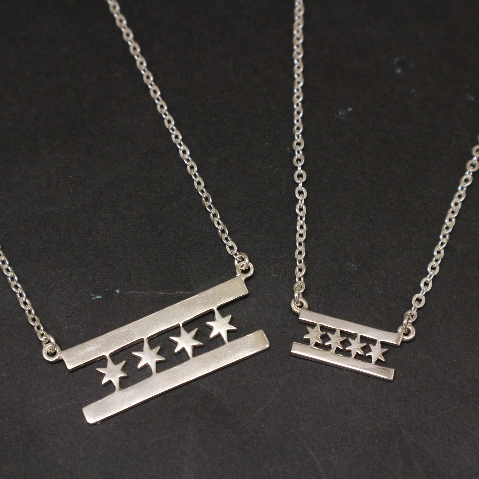 Silver Chicago Flag Necklace - Flag Jewelry - Pride Necklace - Star ...