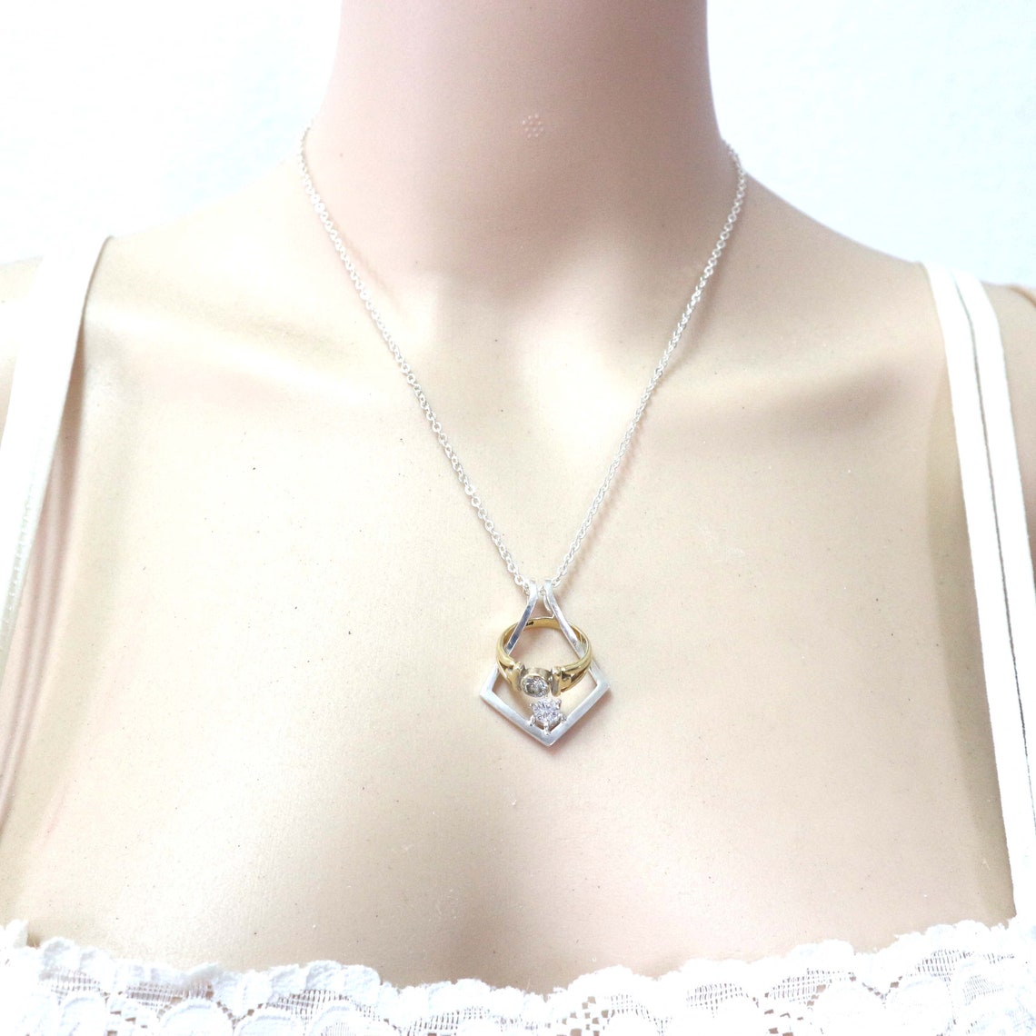 Silver Ring Holder Necklace With Clear Stone Wedding and - Etsy