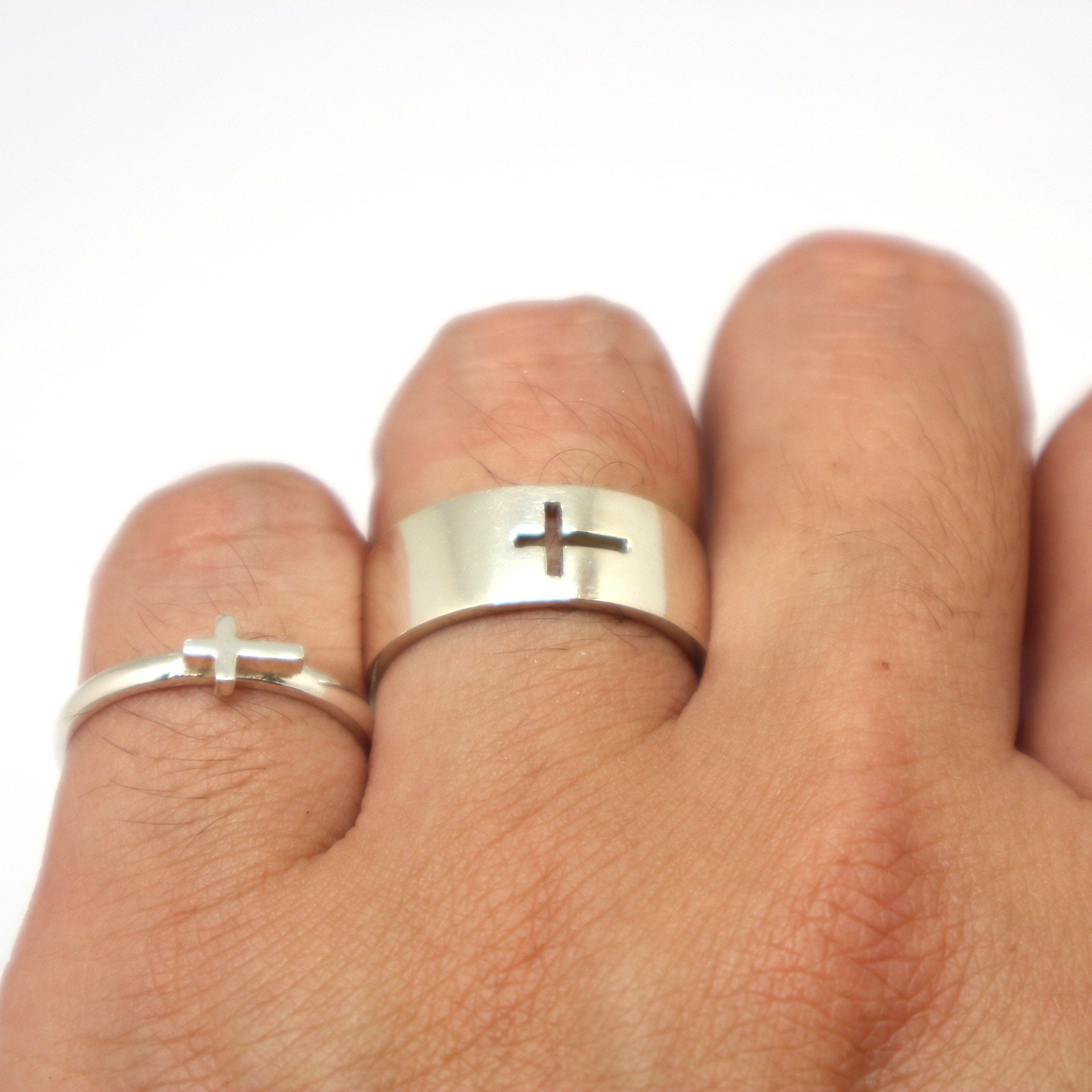 Silver Sideway Cross Couple Ring for Men and Women Cross | Etsy