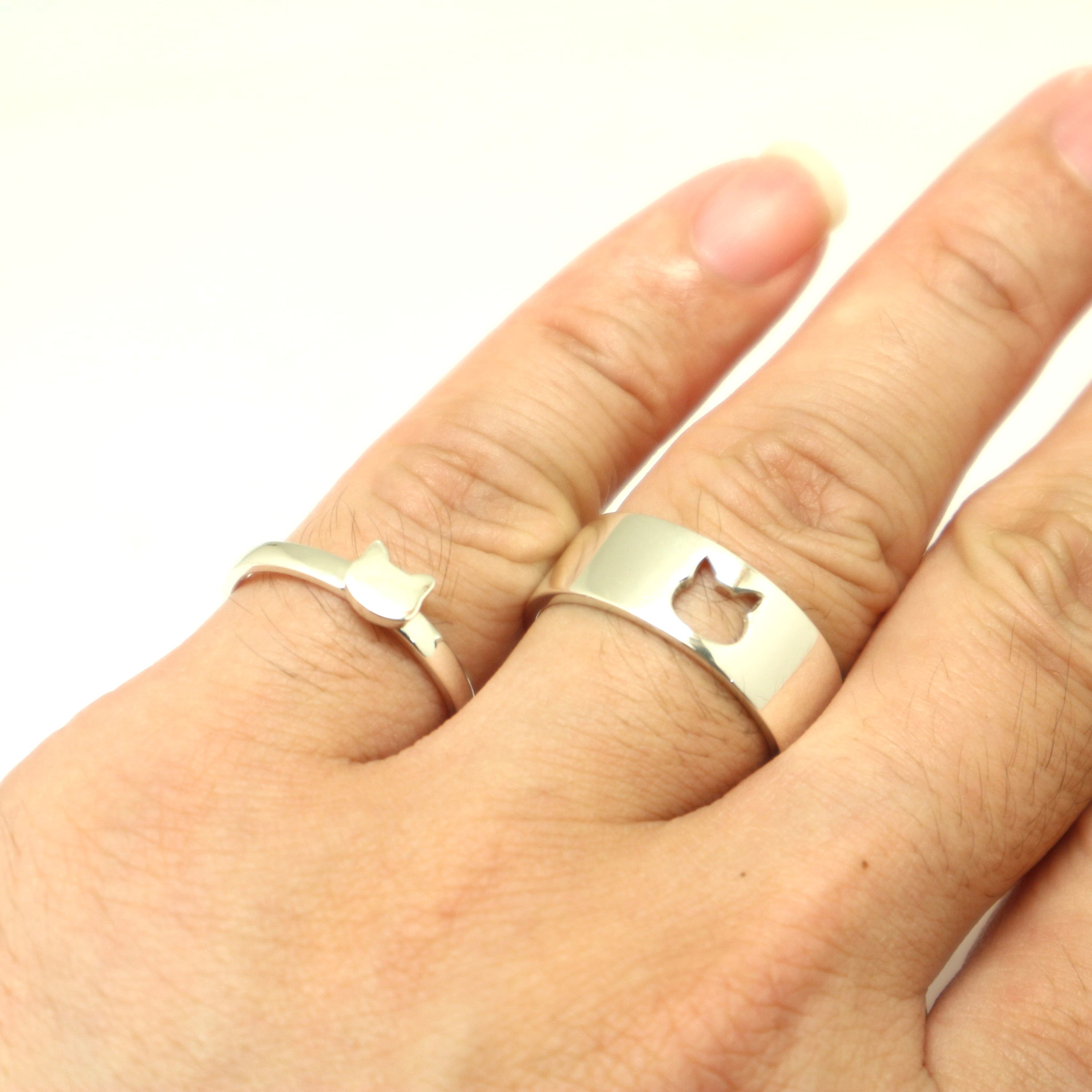 Silver Cat Promise Ring for Couple Set Cat Jewelry Cat | Etsy