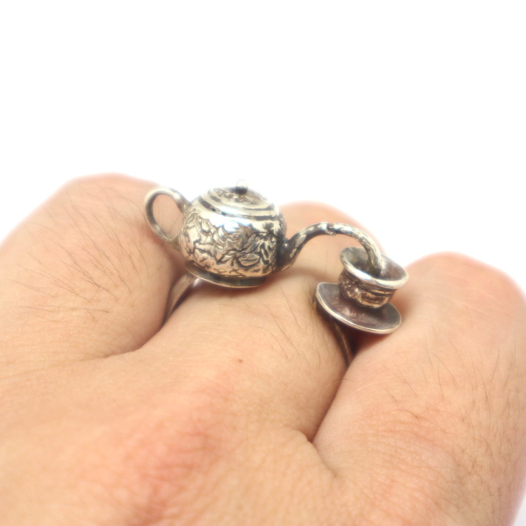 Silver Miniature Boho Teapot Ring - Unisex Bohemian Kettle Teapot ...