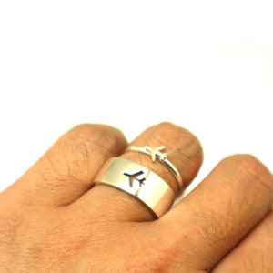Silver Airplane Promise Ring for Couple Set : Cabin Crew, Pilot ...