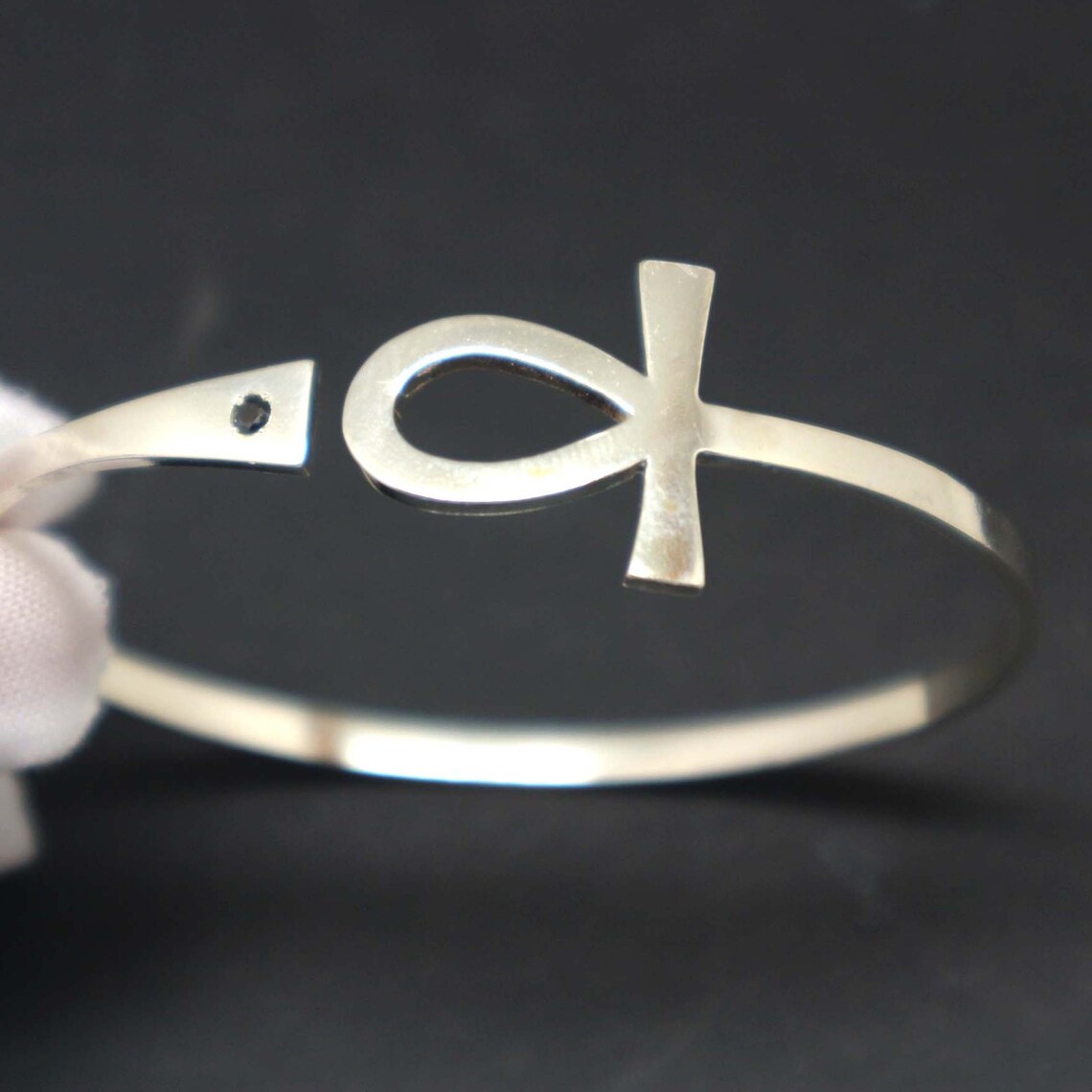 Egyptian Ankh Bracelet Bangle With Black Stone - Ankh Jewelry, Gift for ...
