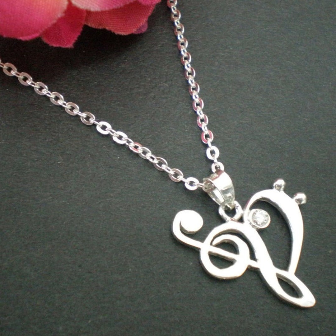 Personalized Name Music Note Necklace - Music Heart Necklace - Treble ...