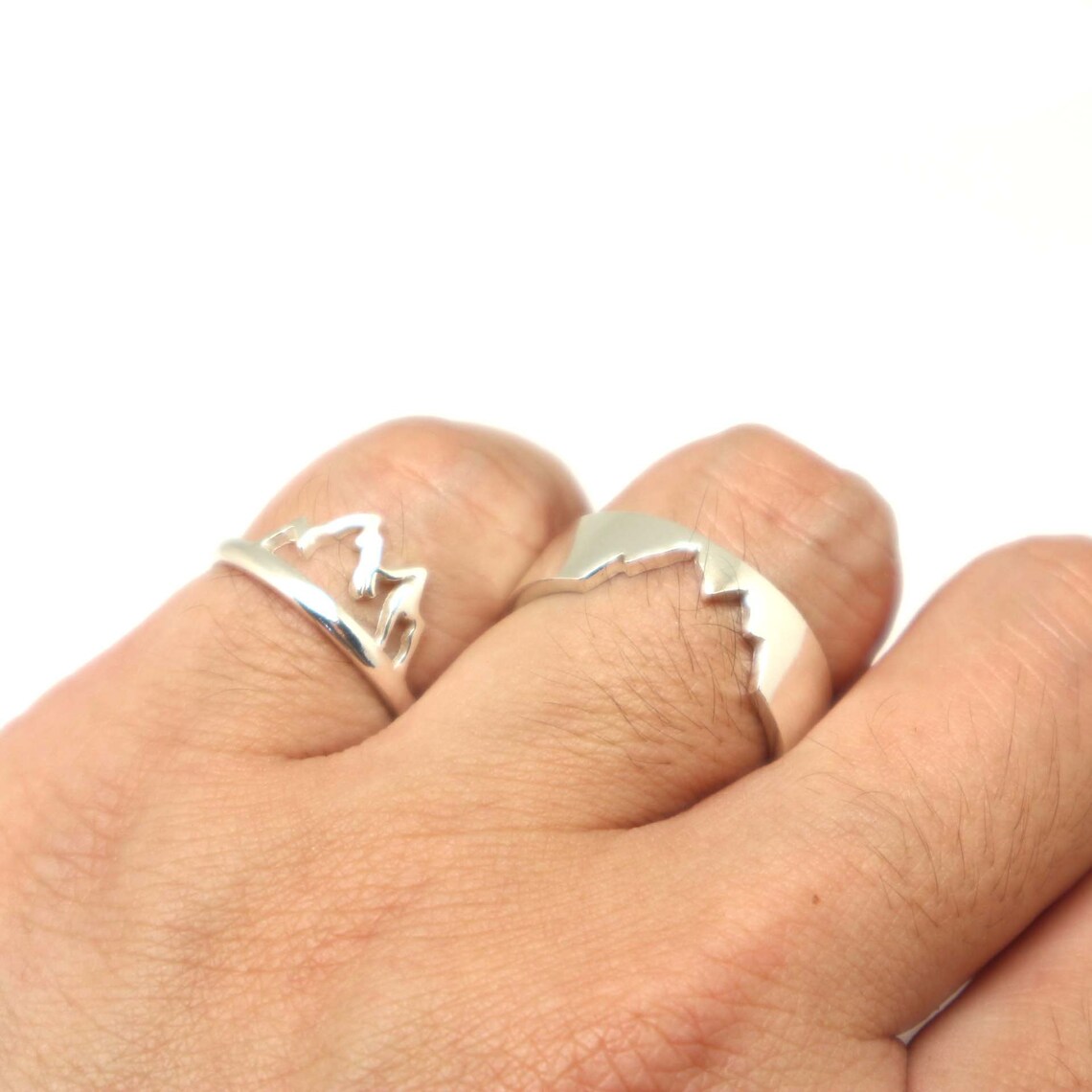 Sterling Silver Mountain Ring Set for 2 Mountain Jewelry | Etsy