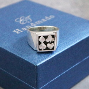 Silver Poker Ring for Men / Women - Signet Ring, Gift for Her, Him ...