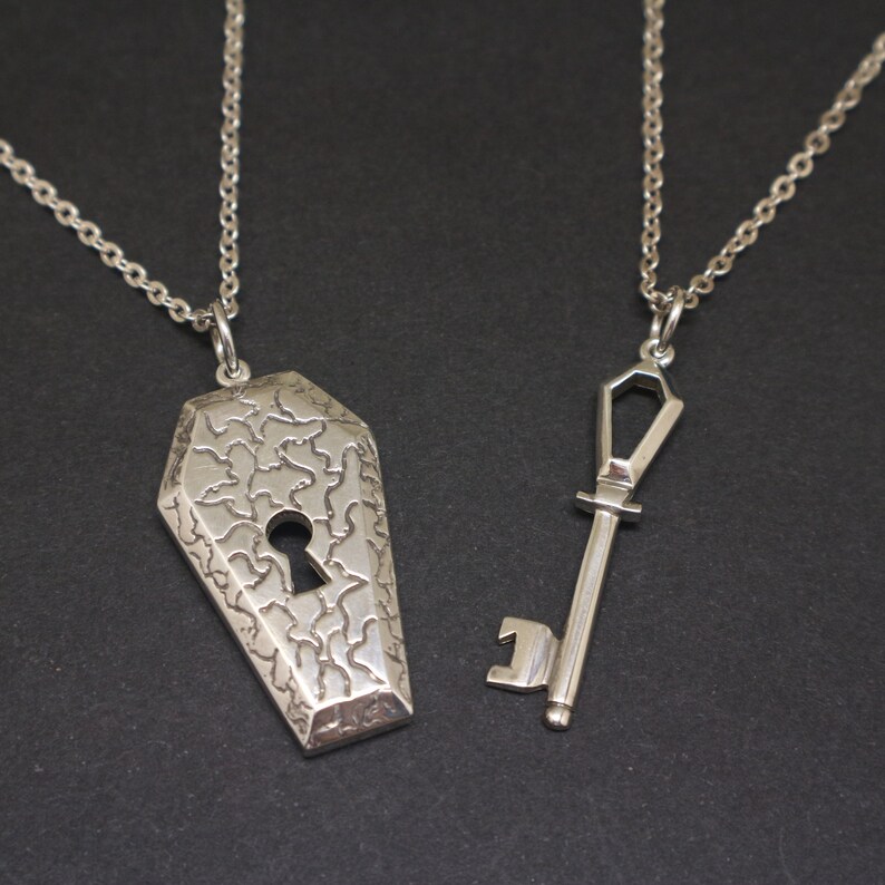 Silver Coffin Key Lock Necklaces Matching Couple Necklace - Etsy