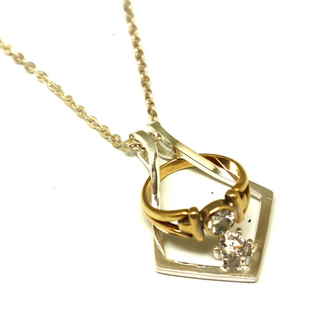 Silver Ring Holder Necklace With Clear Stone - Wedding and Engagement ...