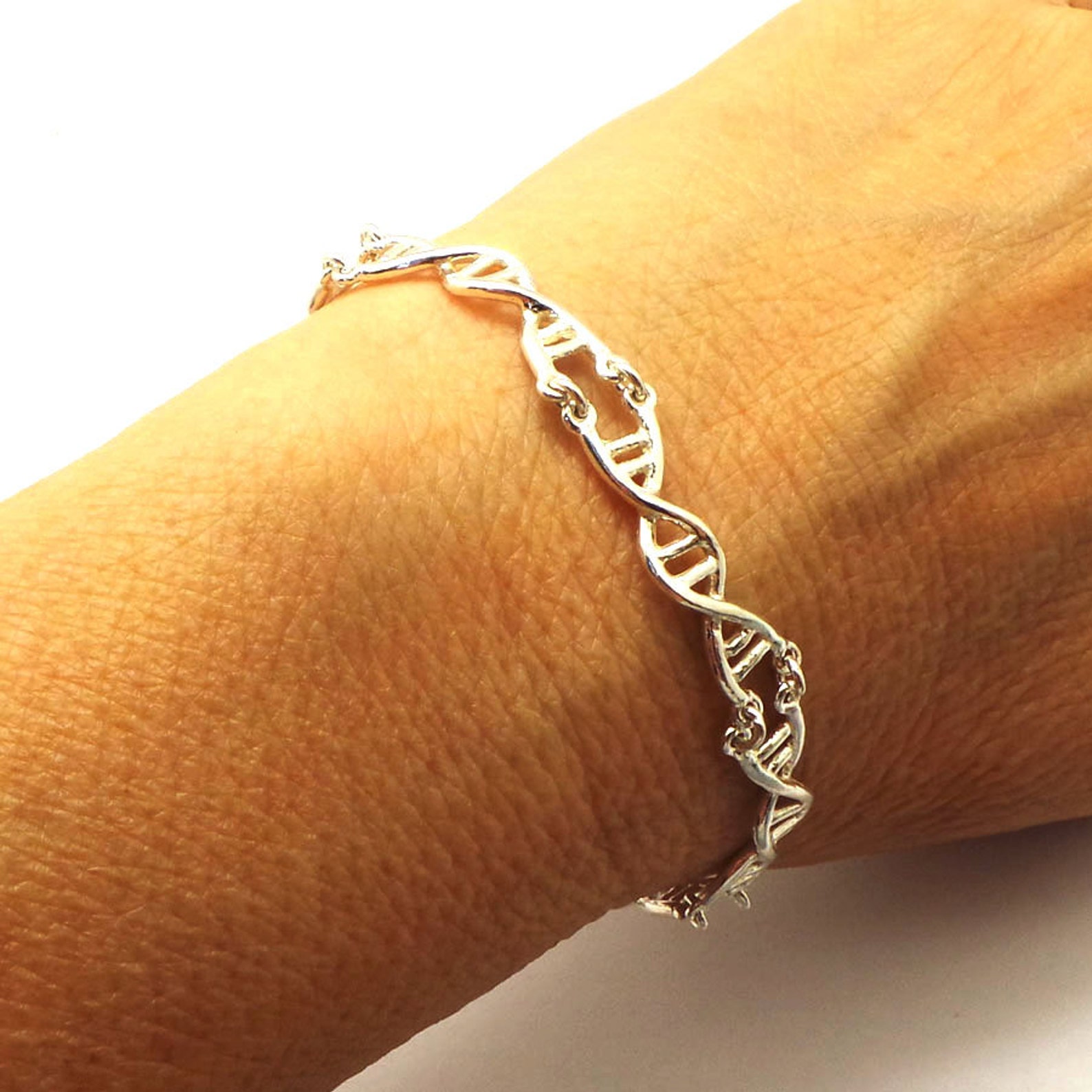 Silver DNA Science Bracelet for Women Dna Helix Link Chain - Etsy