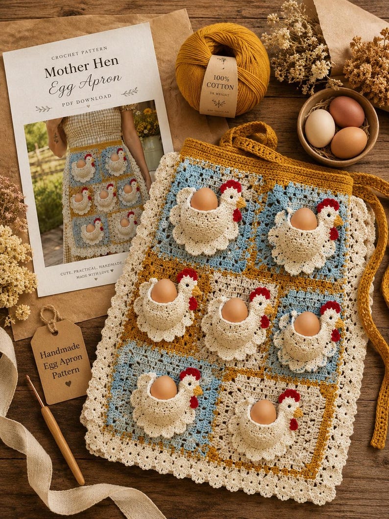 Crochet Egg Apron Pattern PDF, Mother Hen Egg Collecting Apron, Chicken ...
