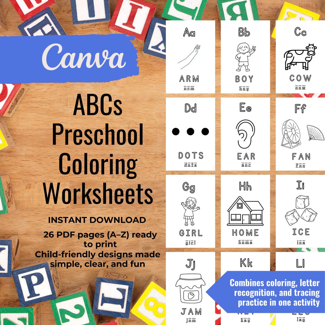 ABC Coloring & Tracing Preschool Worksheets - Printable Learning (PDF ...
