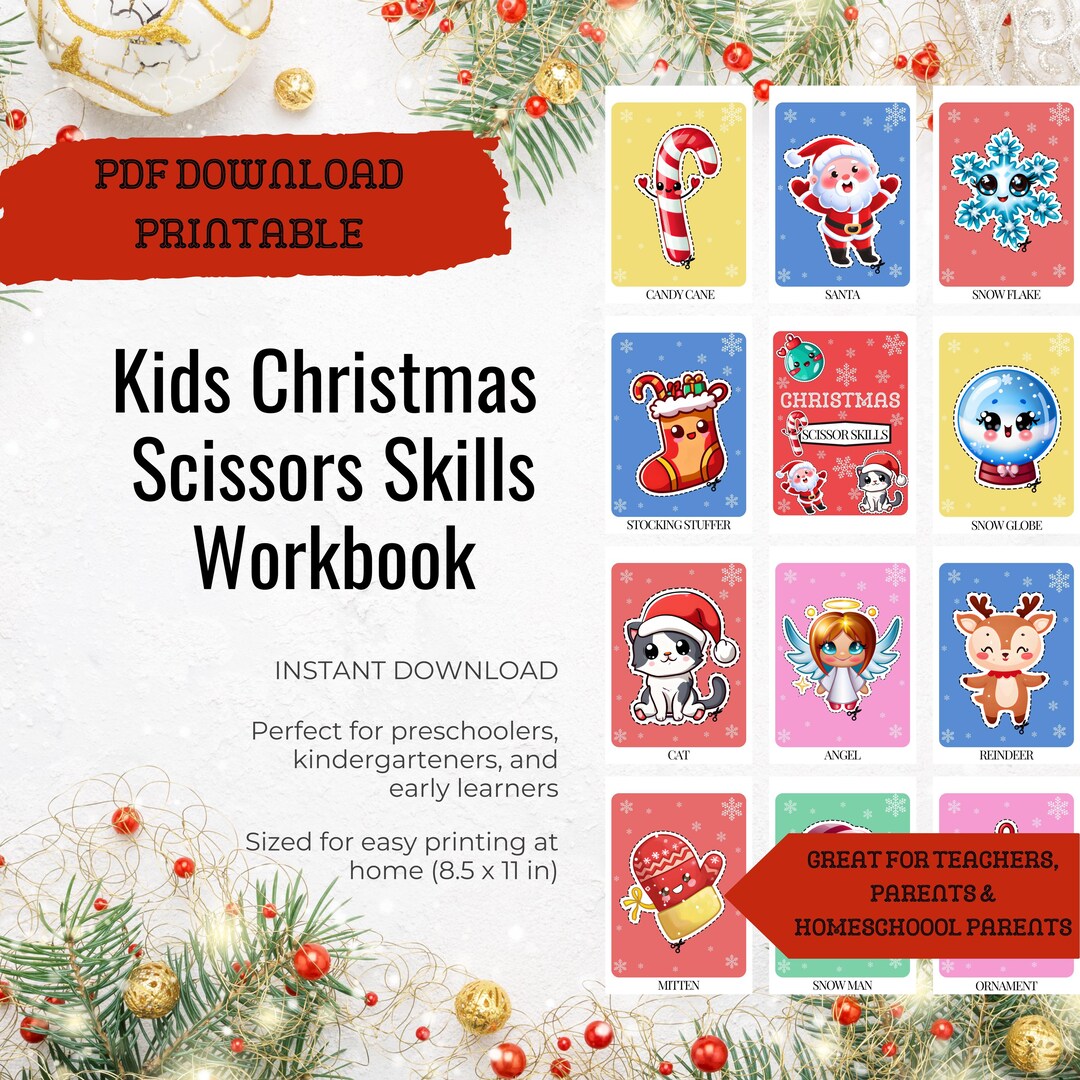 Christmas Cutting Practice: Kids Scissor Skills Activity Book (PDF ...