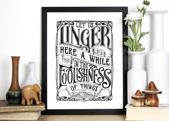Let Us Linger Here A While Vintage style quote print | Etsy