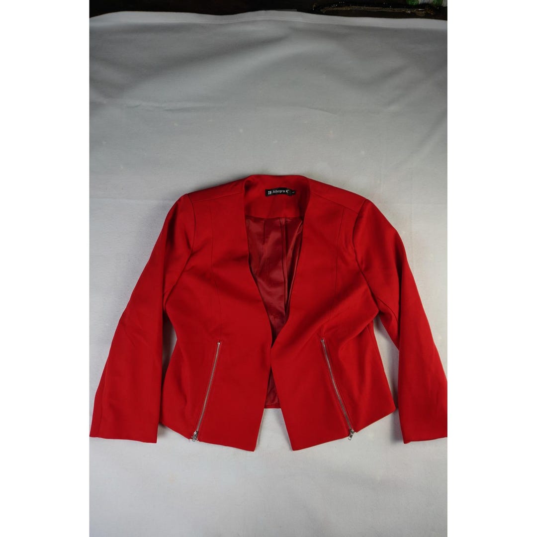 Allegra K Women's Red Collarless Open Front Blazer Jacket - Etsy