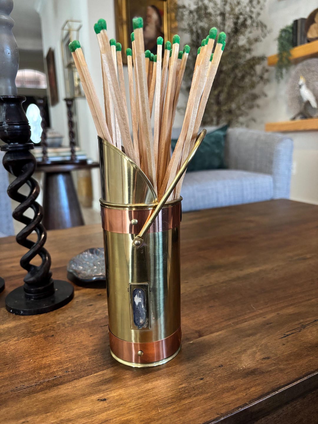 Vintage Copper and Brass Matchstick Holder Small Metal Coal Scuttle ...