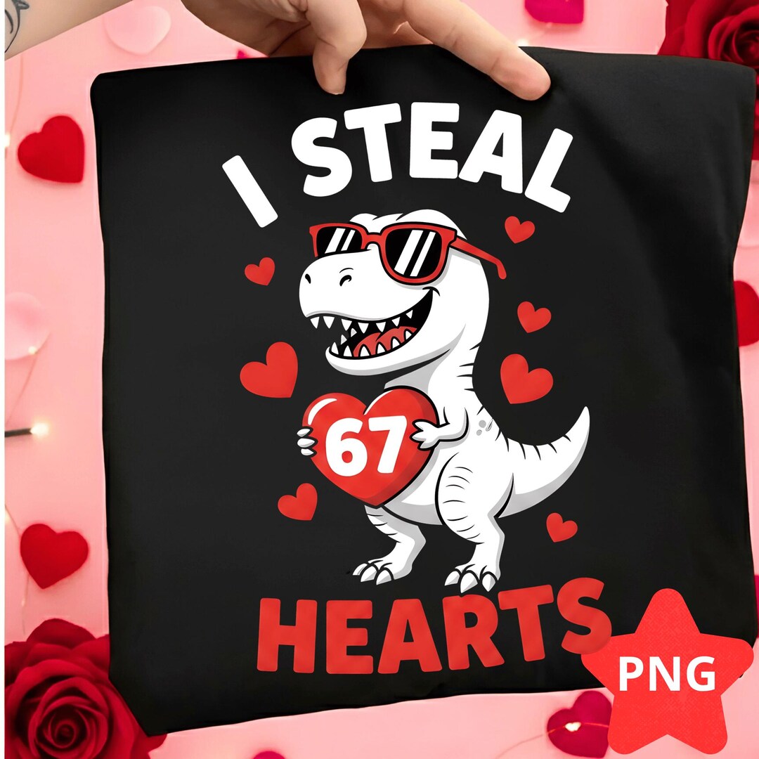 I Steal 67 Hearts Valentine’s Day PNG: 67 Meme 6 7 T-rex Boys PNG ...