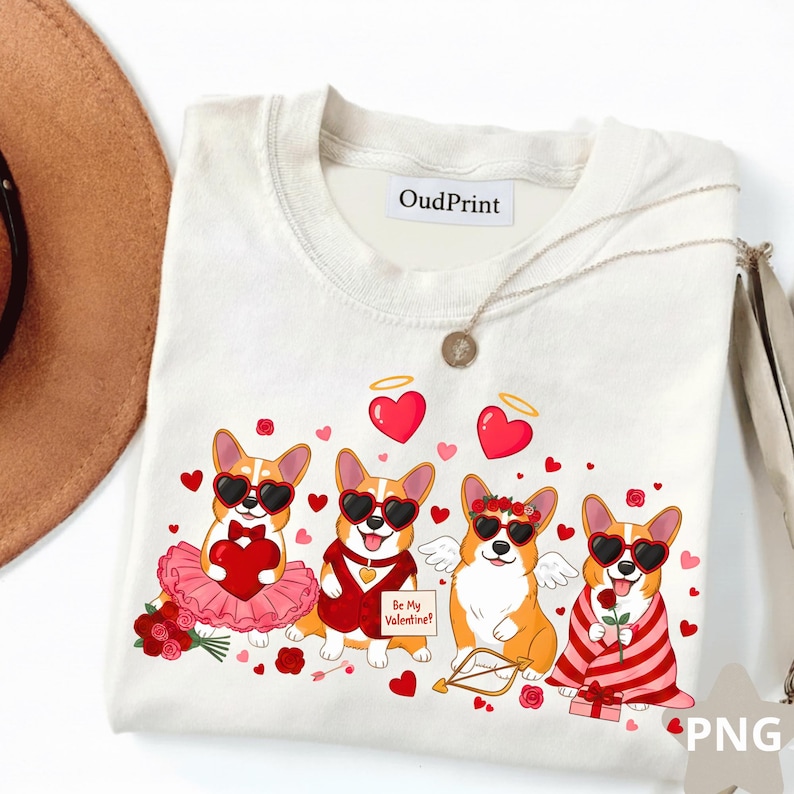 Cute Corgi Valentine PNG: Kawaii Dog Love Clipart, Pink Hearts ...