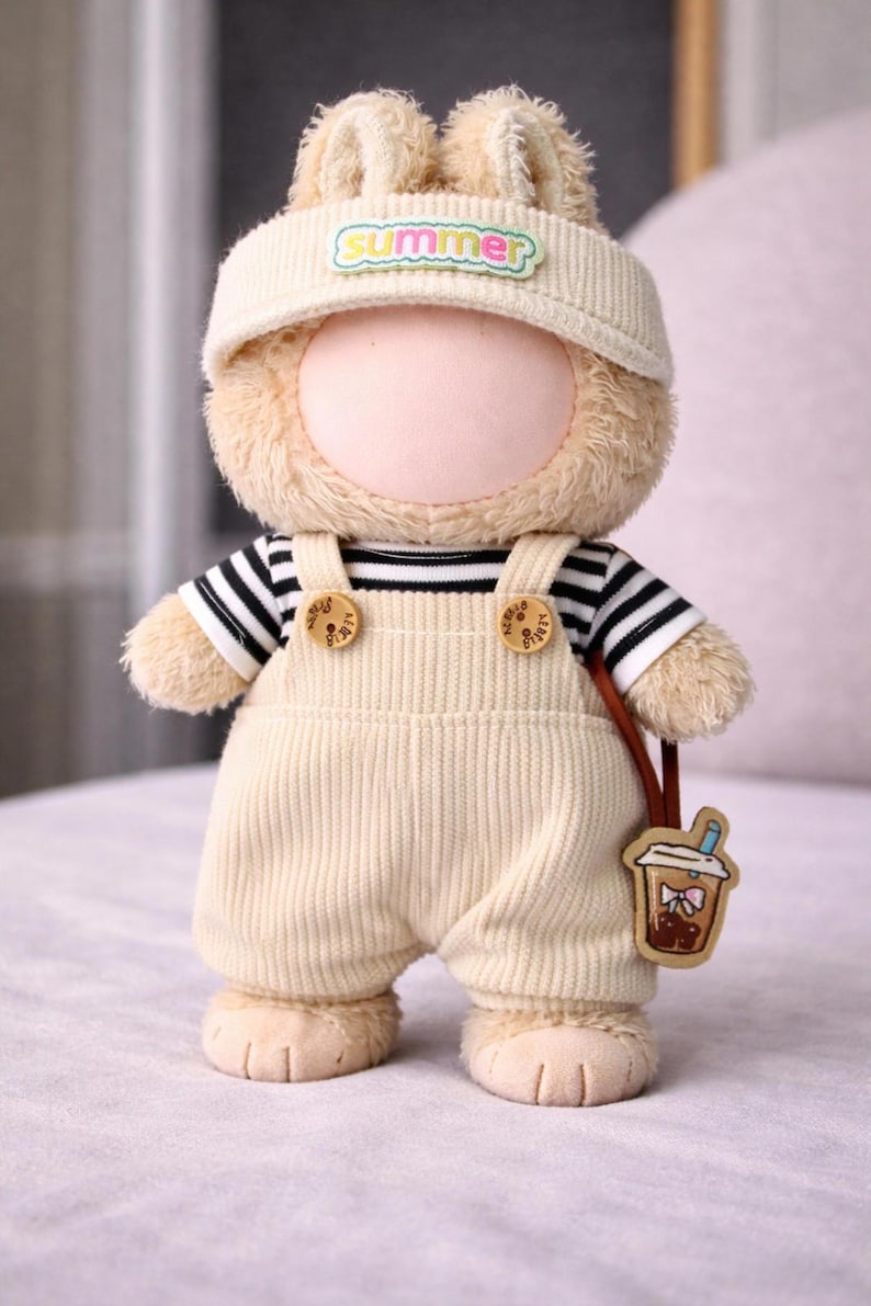 Labubu Doll Outfit Summer Set Overalls Visor Accessory Blank Face Model ...