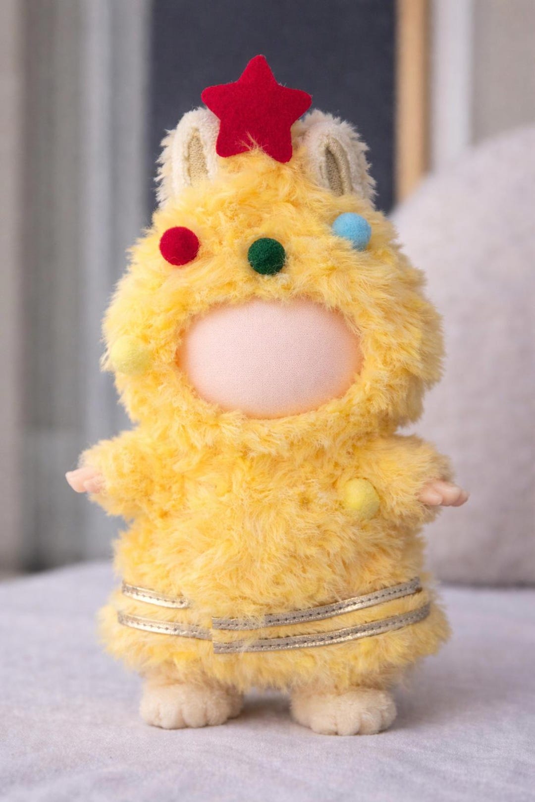 Labubu Doll Christmas Tree Outfit Plush Costume Yellow Star Hat Clothes ...