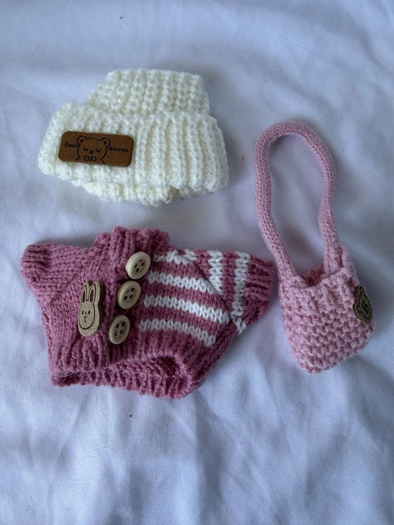 17CM Labubu Doll Knit Outfit Set Hat Sweater Bag Cute Handmade Clothes ...