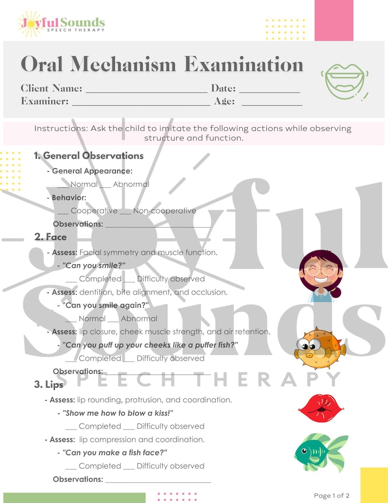 Pediatric Oral Mech Exam - Etsy