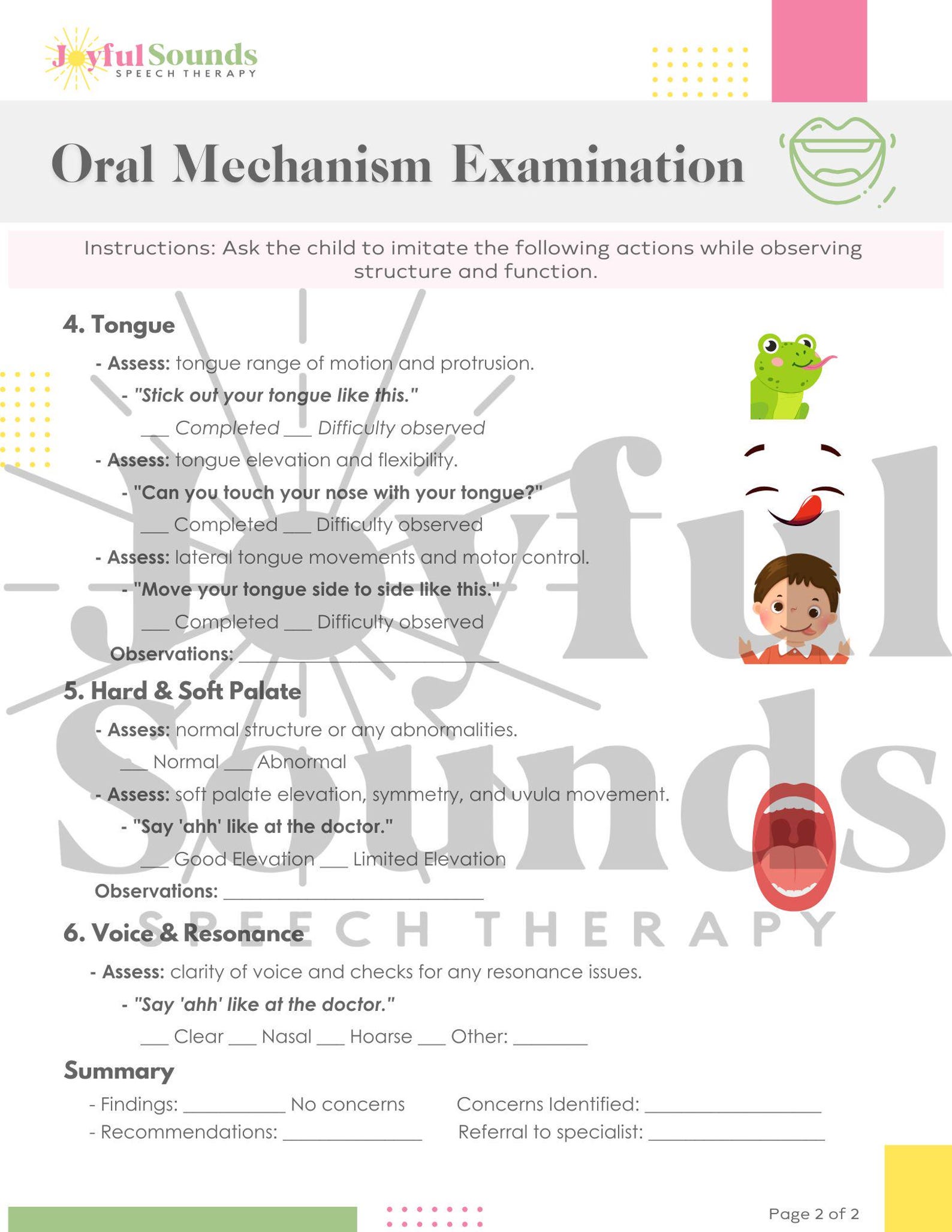 Pediatric Oral Mech Exam - Etsy