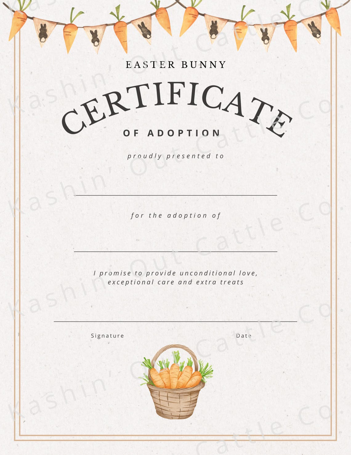 Easter Bunny Adoption Certificate PDF- Printable - Etsy