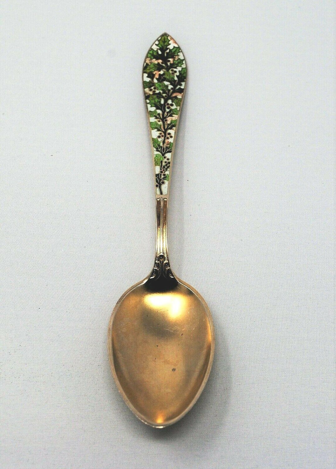 Ancienne cuillère à café de houx de Noël en argent sterling émaillé ...