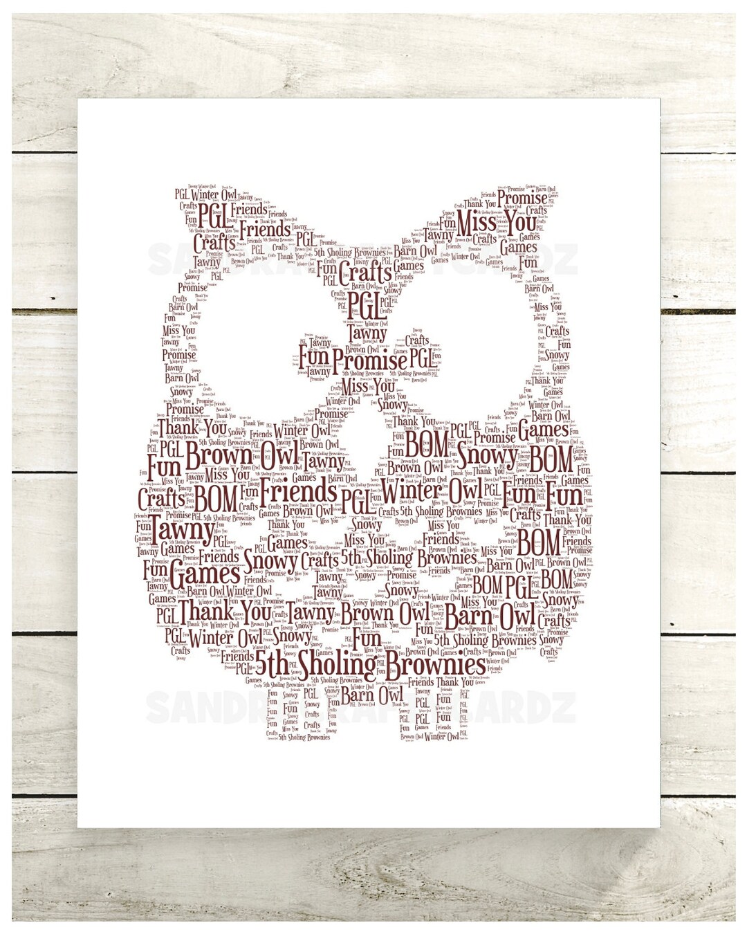 Personalised Owl Word Art Print, Thank You Teacher Gift, Brownie Leader ...
