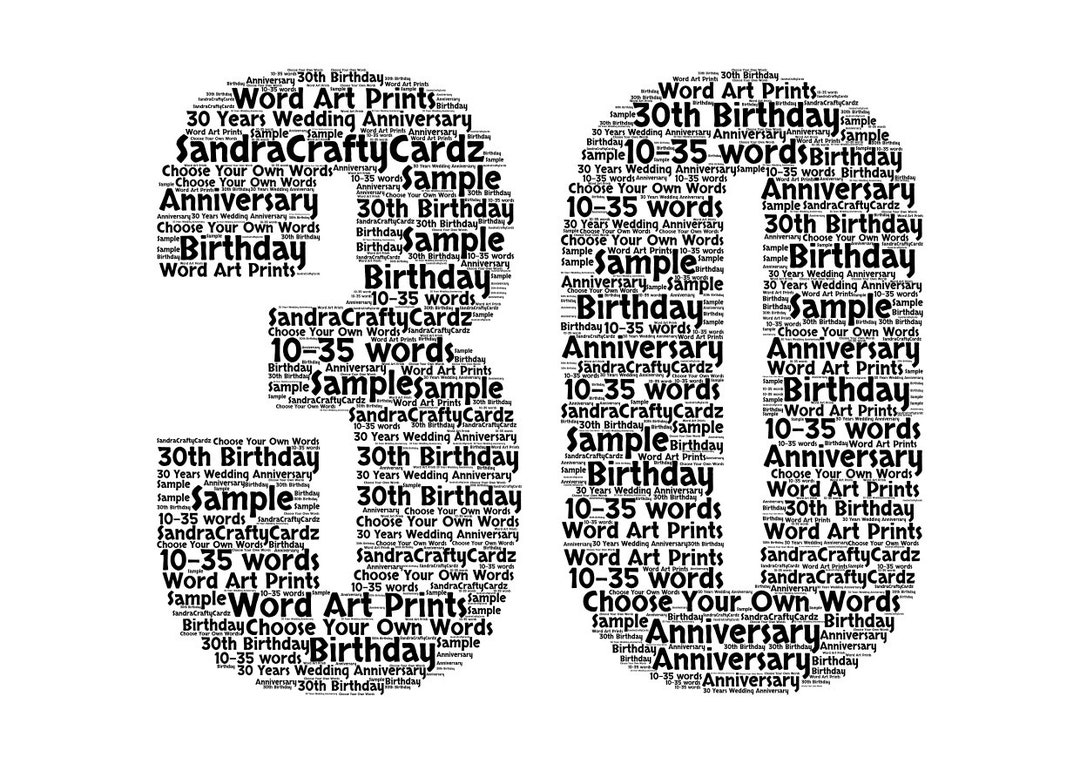30th Birthday Word Art Print Anniversary Gift Idea Any Age Word Art ...