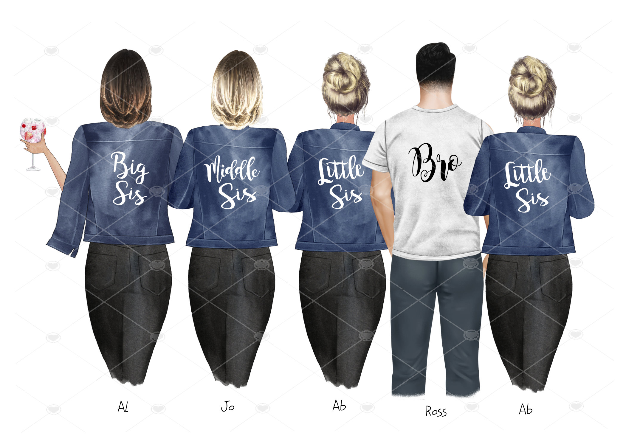 Personalised Brother and Sisters Print Four Sisters One | Etsy