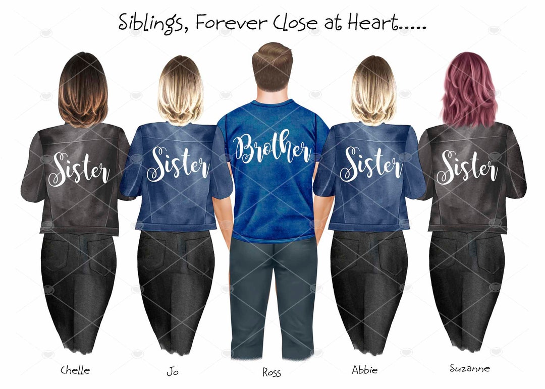 Personalised Brother and Sisters Print, Four Sisters One Brother, Gift ...