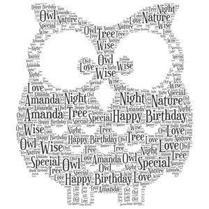 Personalised Owl Word Art Print, Thank You Teacher Gift, Brownie Leader ...