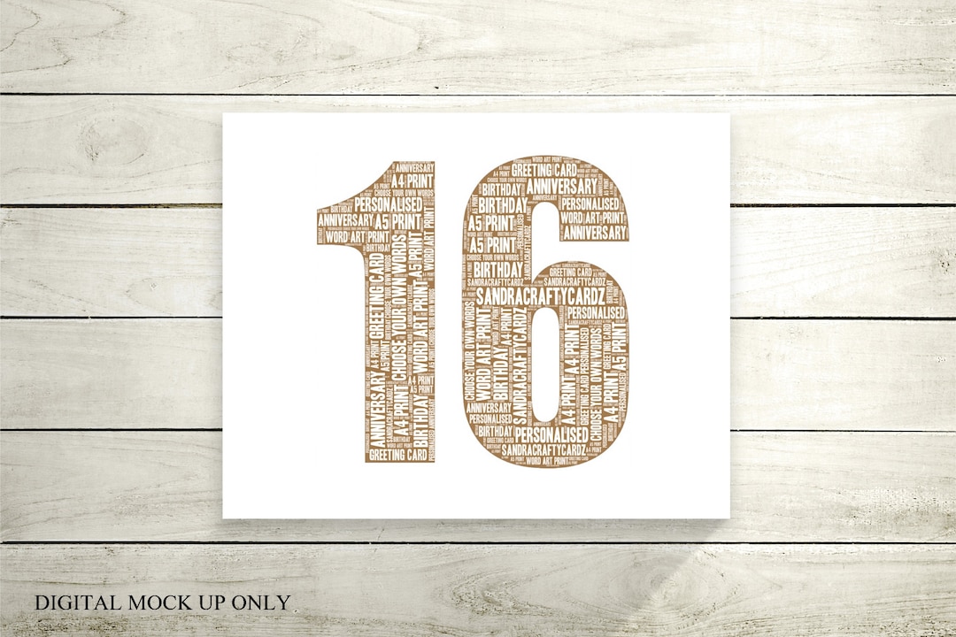 Custom 16th Birthday Print, Number Word Art Print, Personalised Print ...