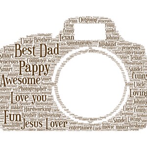 Personalised Camera Word Art Print Unique Gift Birthdays, Fathers Day ...