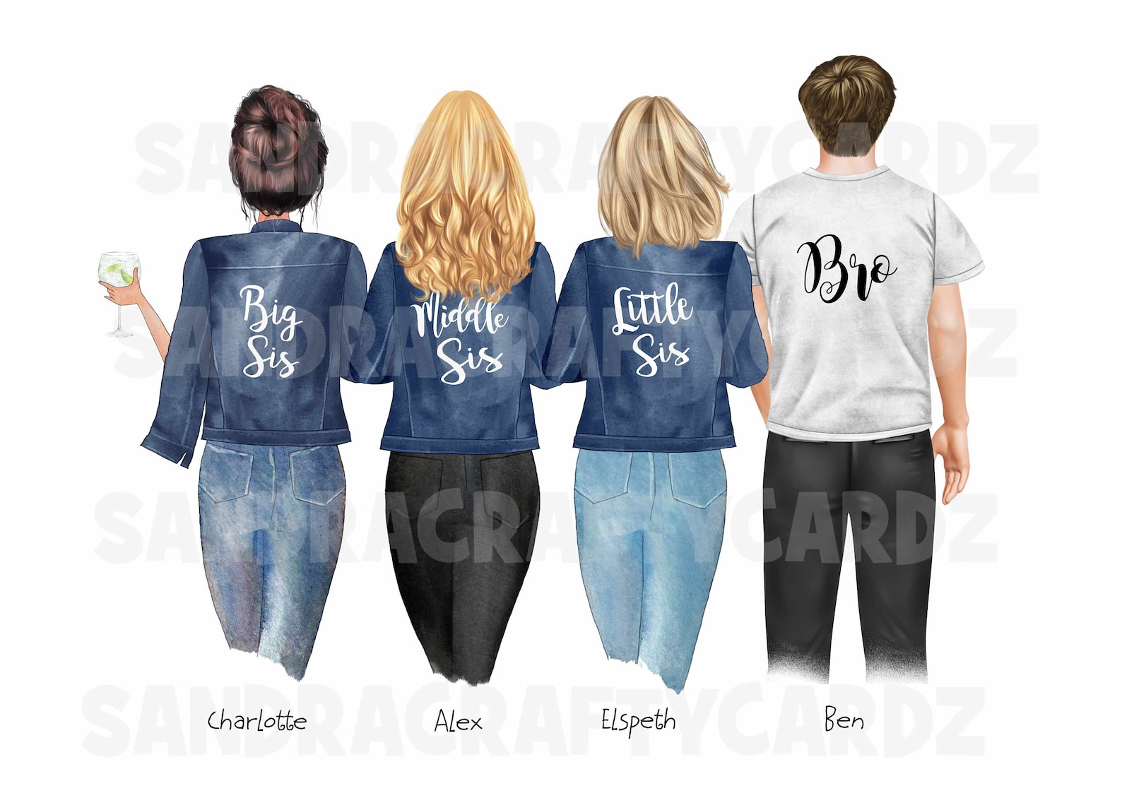 Personalised Custom Sisters and Brother Printfamily Portrait - Etsy