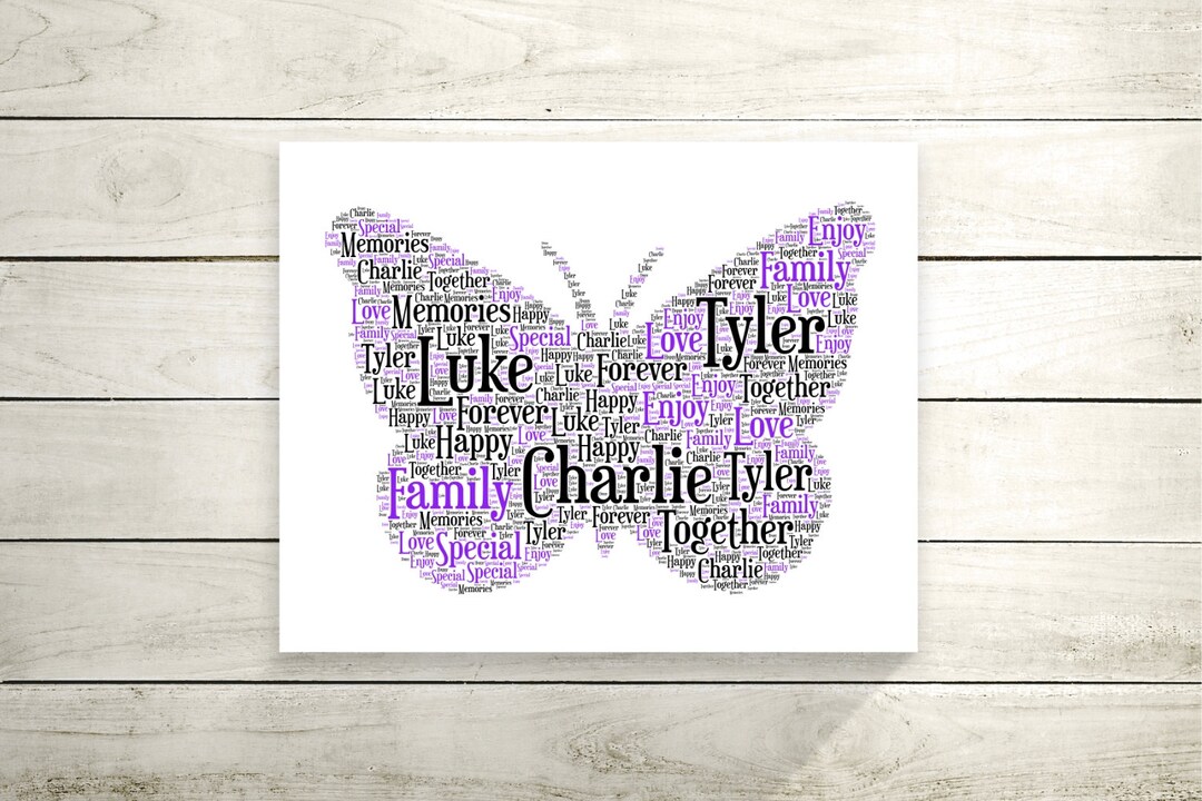 Personalised Butterfly Word Art Print Gift Wall Art Mum Teacher Mothers ...