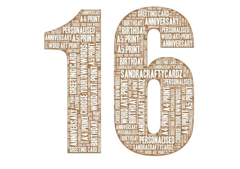 Personalised 16 Word Art Print 16th Birthday Print Sweet 16 | Etsy