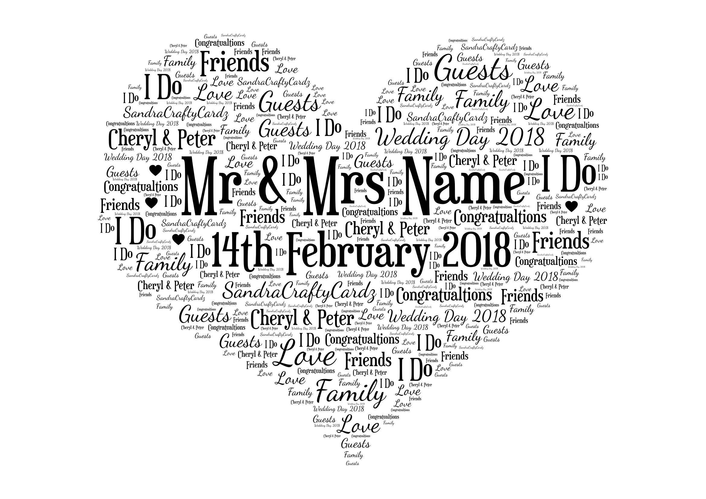 Wedding Day Print Personalised Word Art Gift for Couple | Etsy UK
